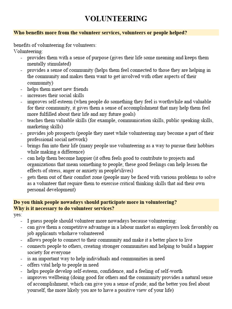 VOLUNTEERING | PDF | Volunteering | Self Esteem