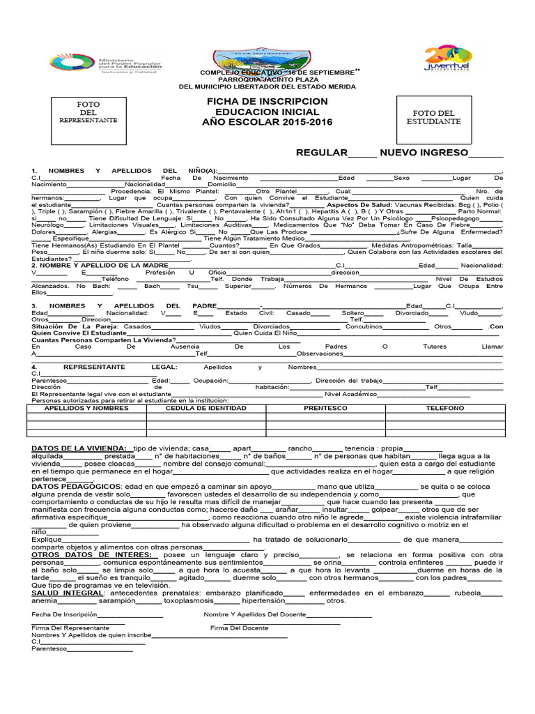 Ficha de Inscripcion 2015-2016 Preescolar | Descargar gratis PDF ...