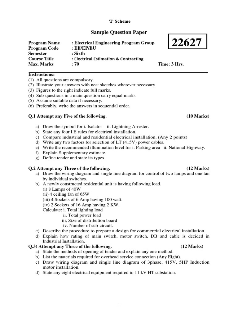 Sample Question Paper (Msbte Study Resources) | PDF | Electrical Wiring | Lighting