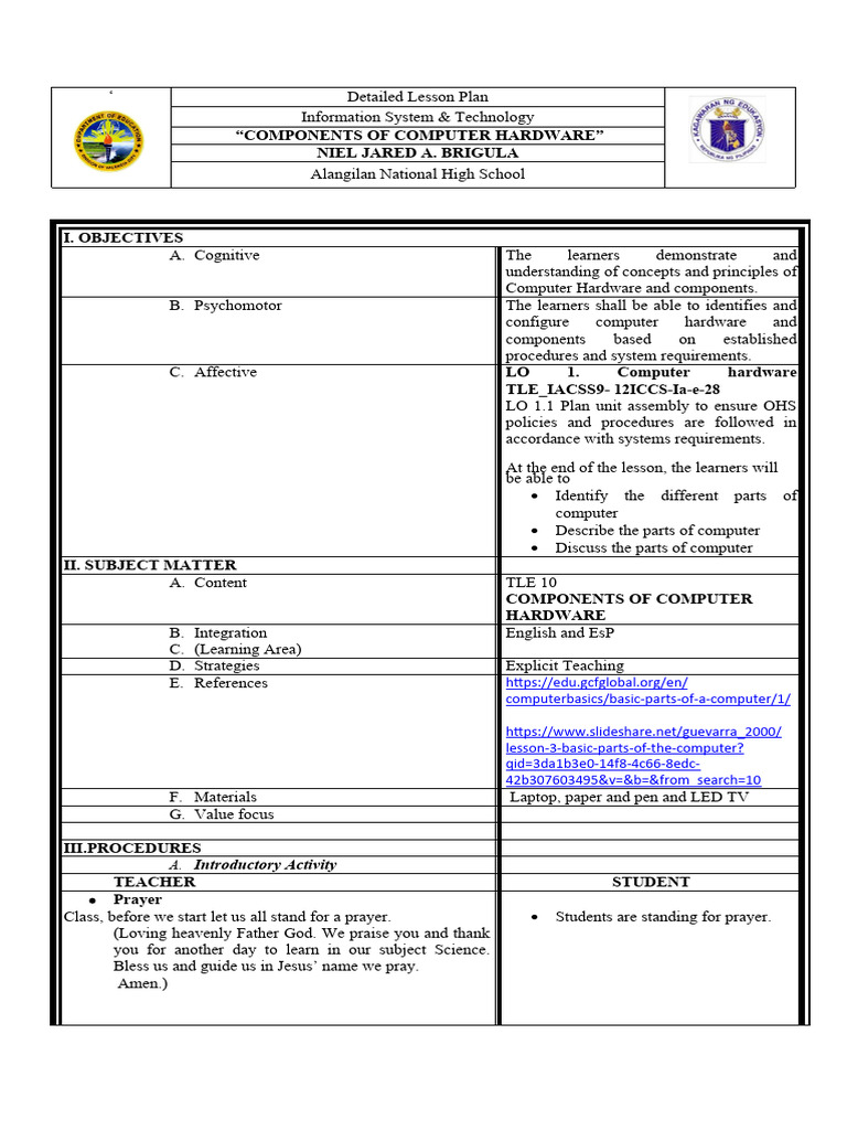 Brigula-TLE-Computer Componets | PDF | Input/Output | Computer Hardware