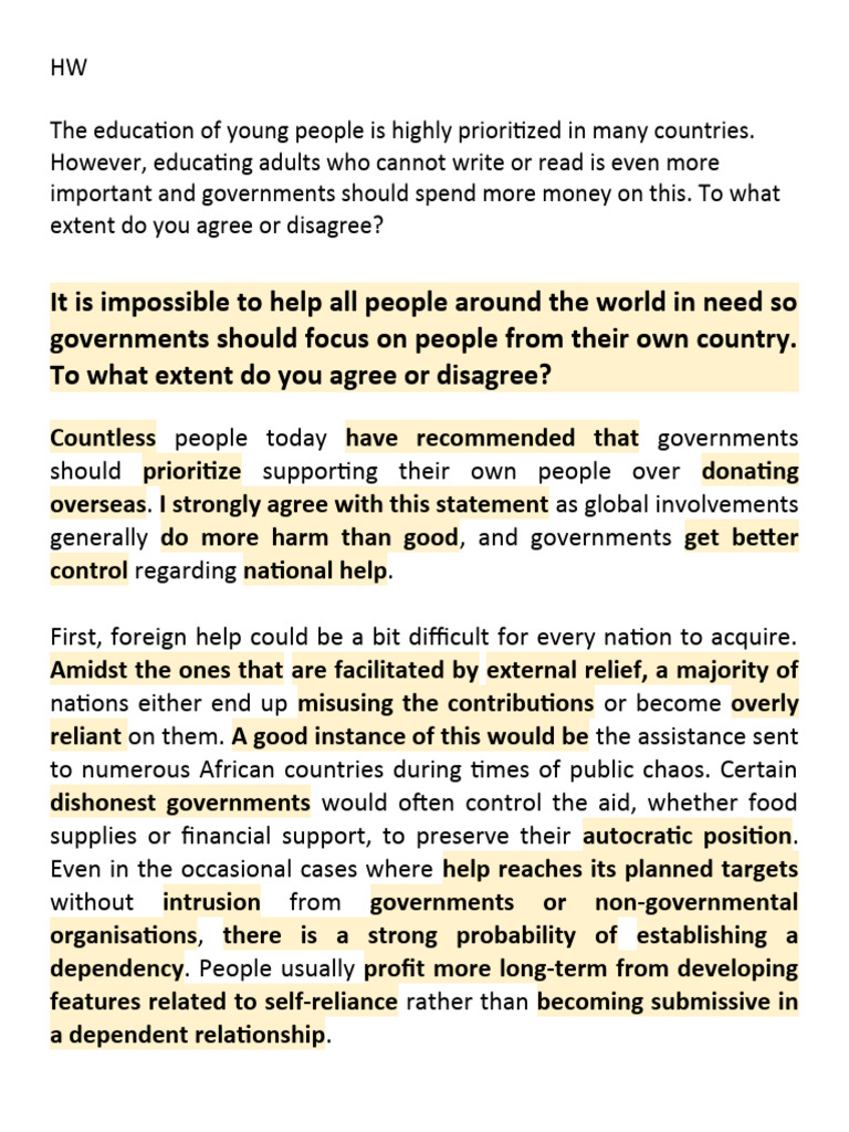 Opinion Essay - Homework | PDF | Aids | Economies