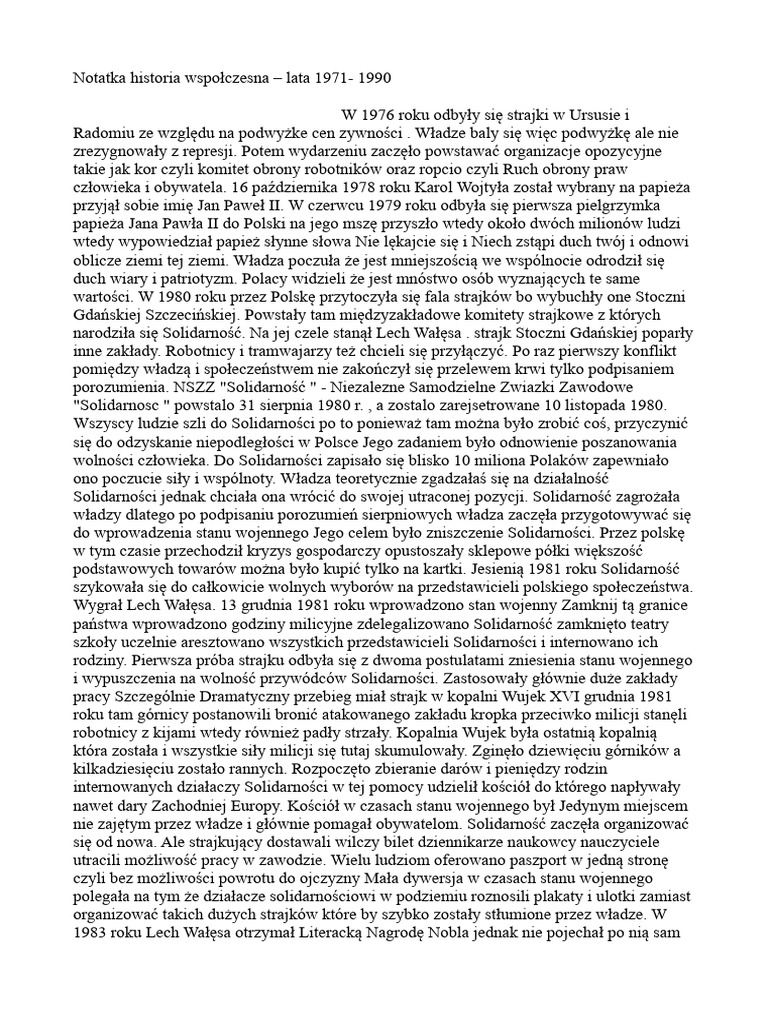 Notatka Histroria Lata Gierka Do 1990 | PDF