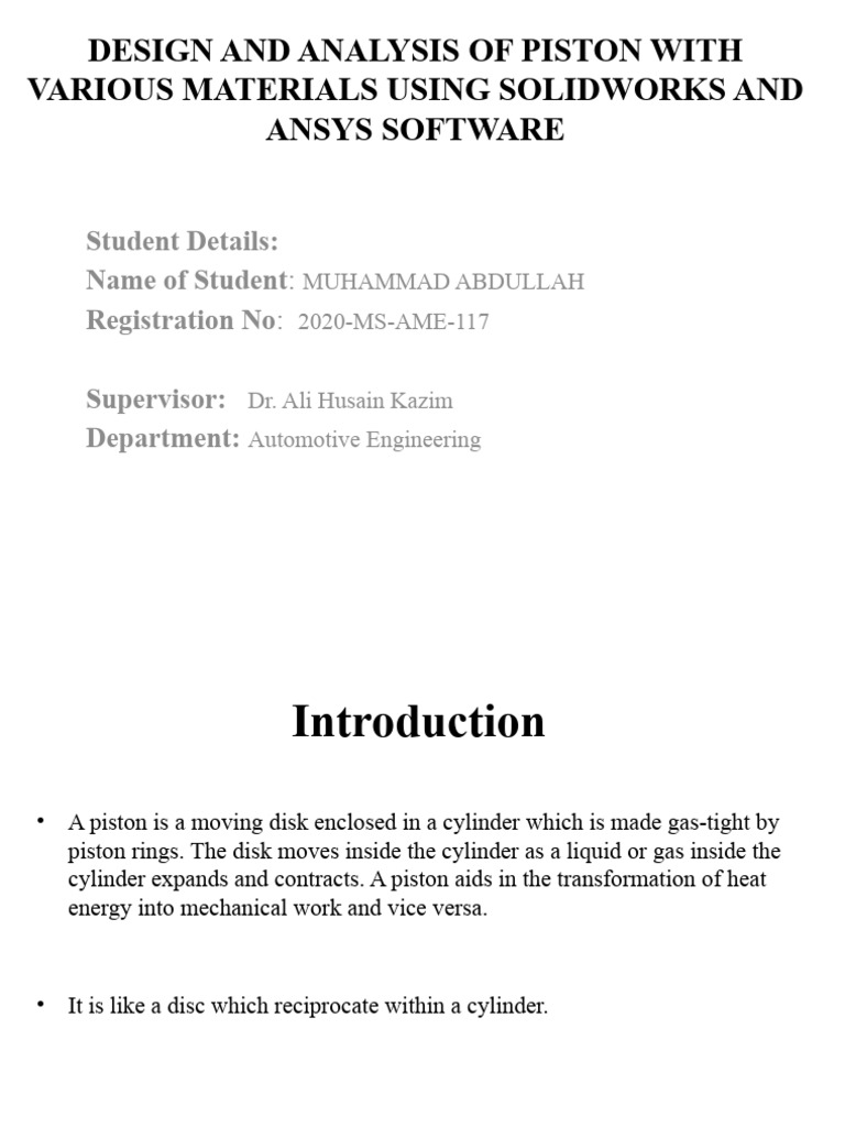 Design and Analysis of Piston With Various Materials | Download Free PDF | Piston | Internal ...
