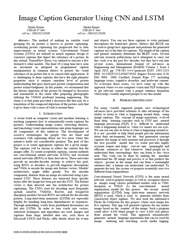 Image Caption Generator Research Paper | PDF | Deep Learning | Computing