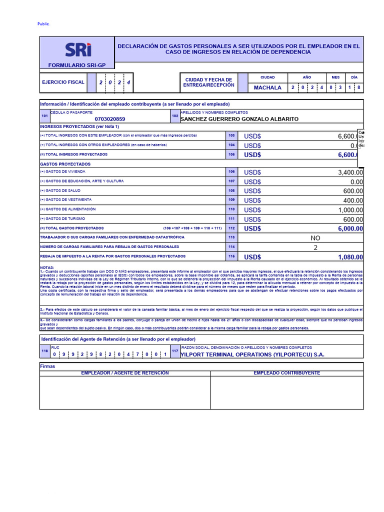Formulario Sri - GP Continente 2024 - Ypbo | PDF | Impuestos | Impuesto ...