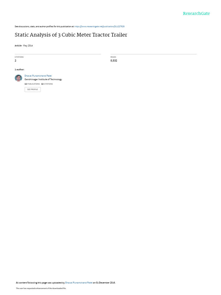 Static Analysisof 3 Cubic Meter Tractor Trailer | PDF | Tractor ...