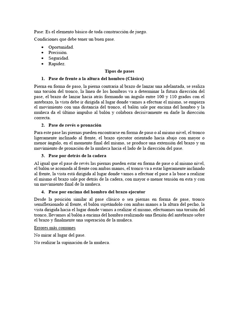 Tipos de Pase | PDF | Hombro | Pelota
