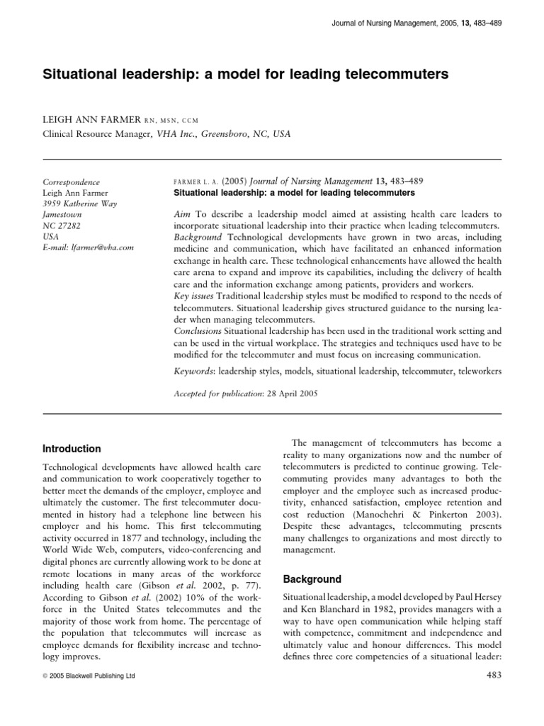 Situational Leadership A Model For Leading Telecommuters | PDF ...