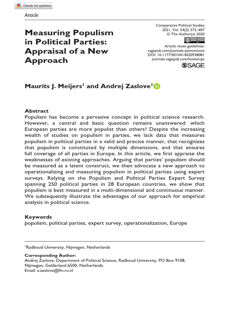 09 Measuring Populism in Political Parties | PDF | Populism | Factor ...
