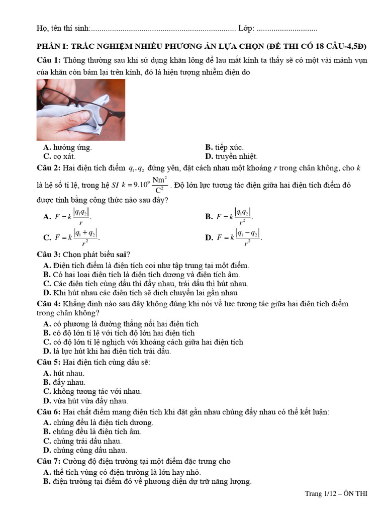 De Cuong Vat Li Khoi 11-Hoc Sinh | PDF