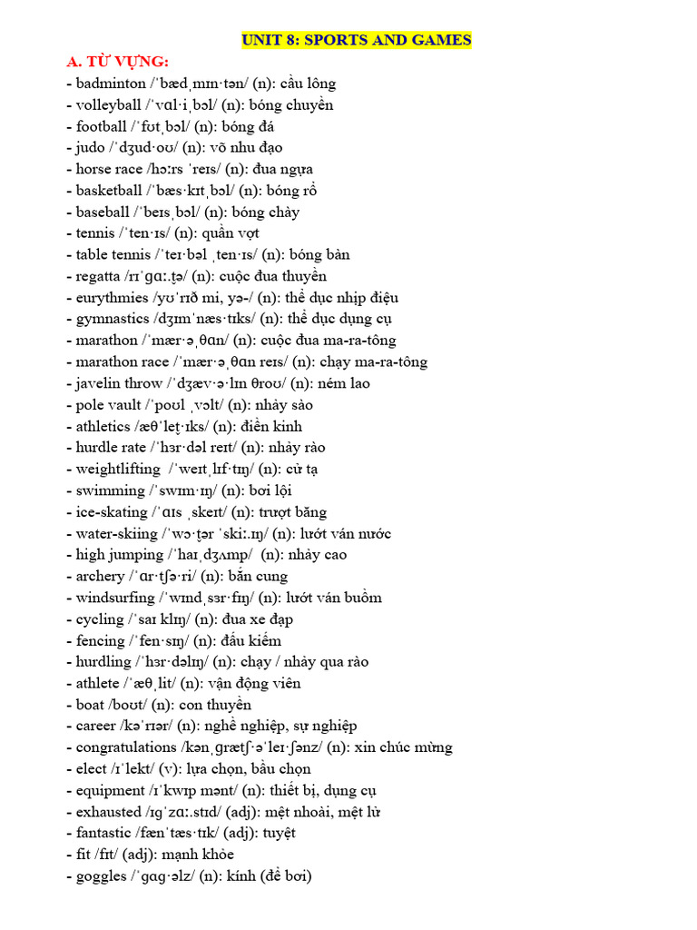 Bai Tap Tieng Anh 6 Global Success UNIT 8 | PDF