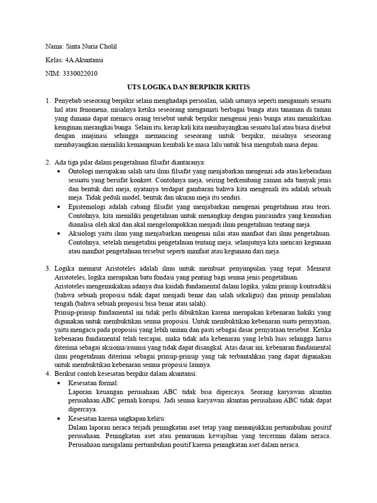 Uts Logika Dan Berpikir Kritis | PDF | Pengembangan Diri