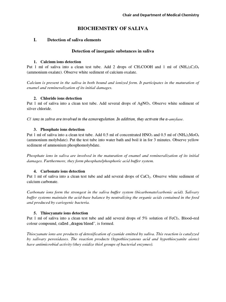 Lab 23 Biochemistry of Saliva | PDF | Acid | Urea Lab 23 Biochemistry of Saliva | PDF | Acid | Urea