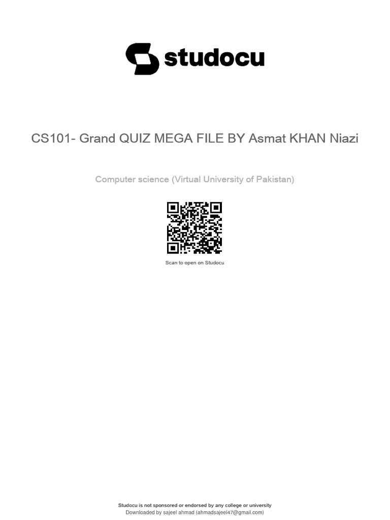 cs101 Grand Quiz Mega File by Asmat Khan Niazi | PDF | Programming | Computer Program