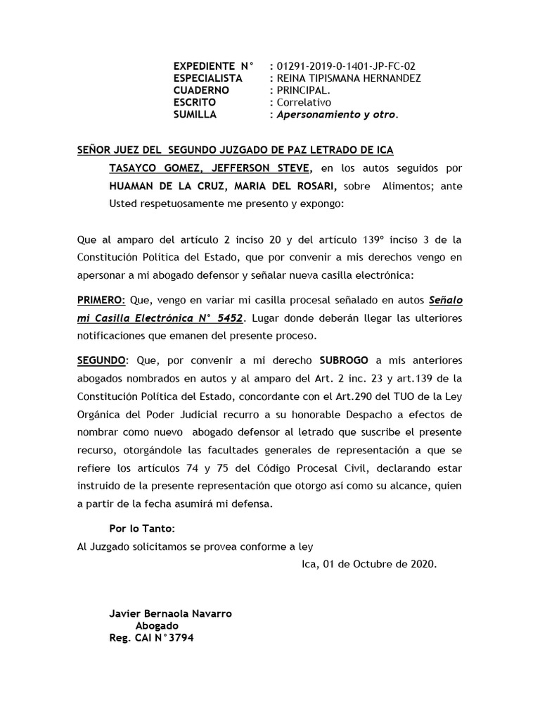 Apersonamiento - TASAYCO GOMEZ, JEFFERSON STEVE | PDF