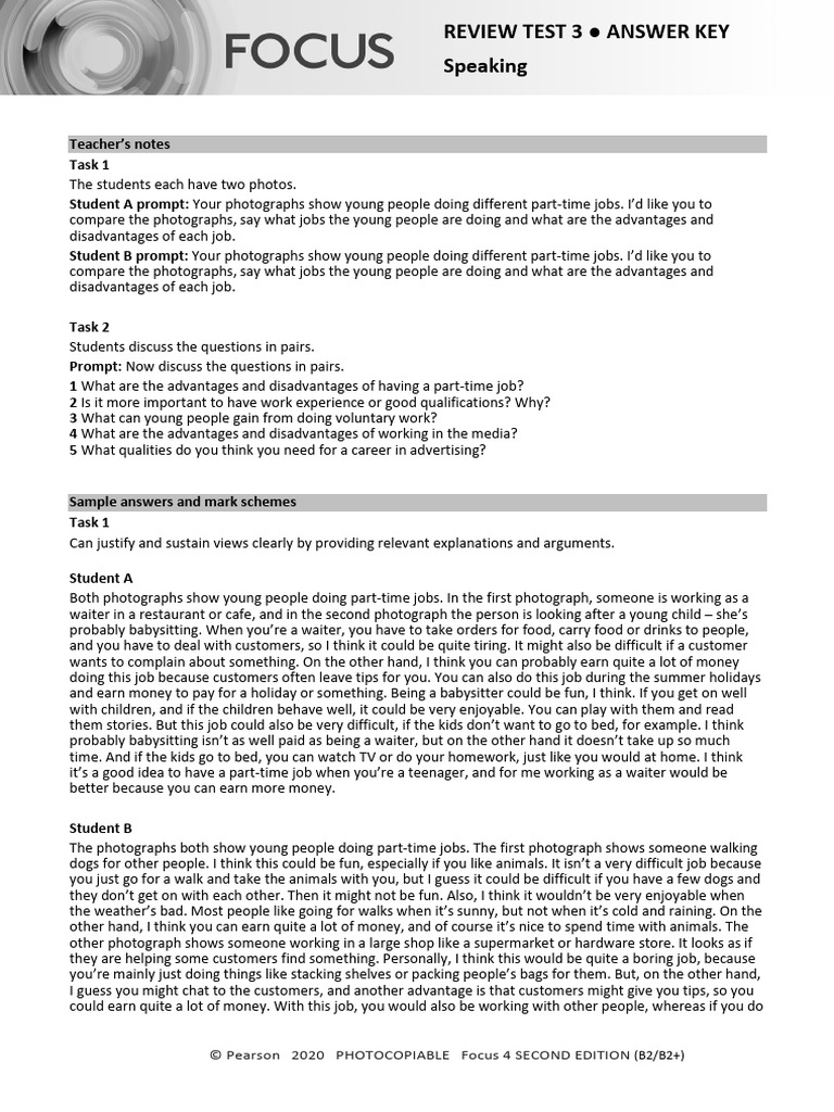 Focus4 2E Review Test 3 Units1 6 Speaking GroupA B ANSWERS | PDF ...