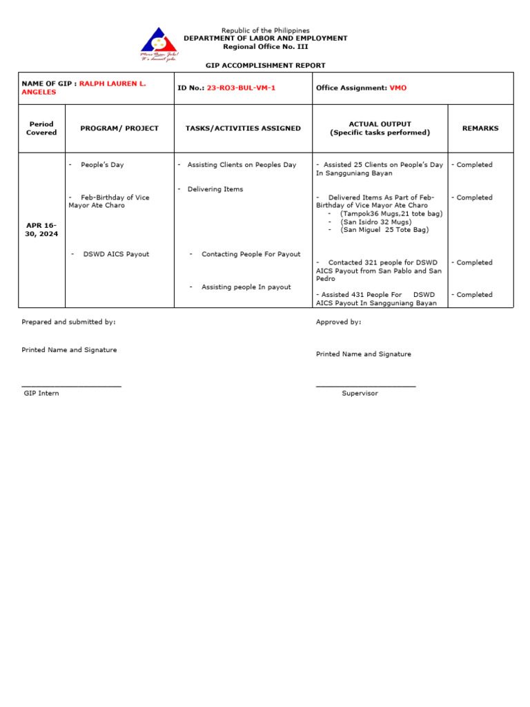 GIP Accomplishment Report Summary | PDF | Commission On Elections ...