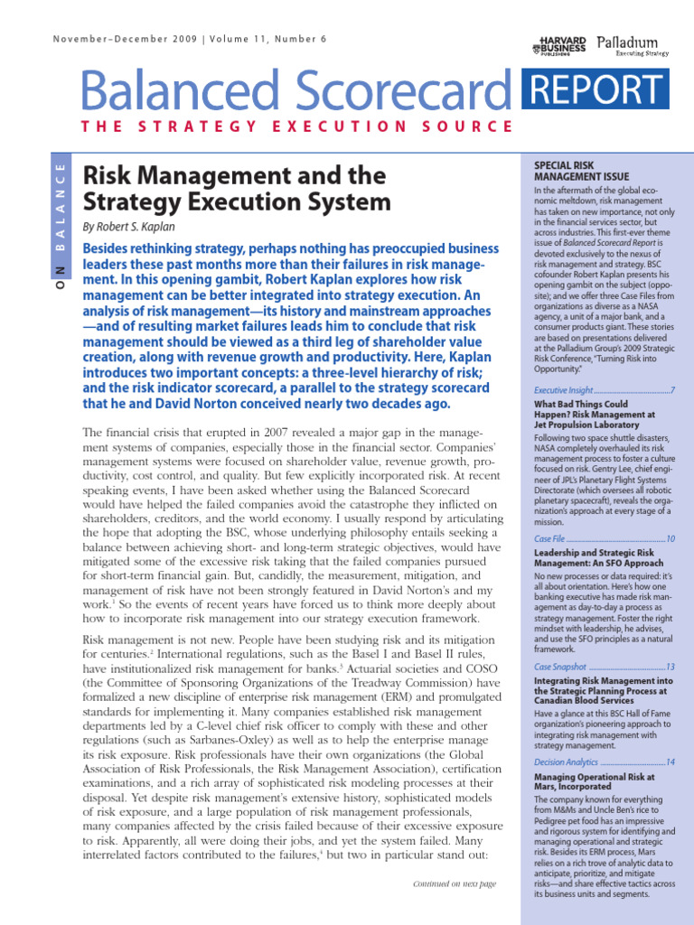 0 BSC Risk Management Kaplan 2009 | PDF | Risk | Risk Management