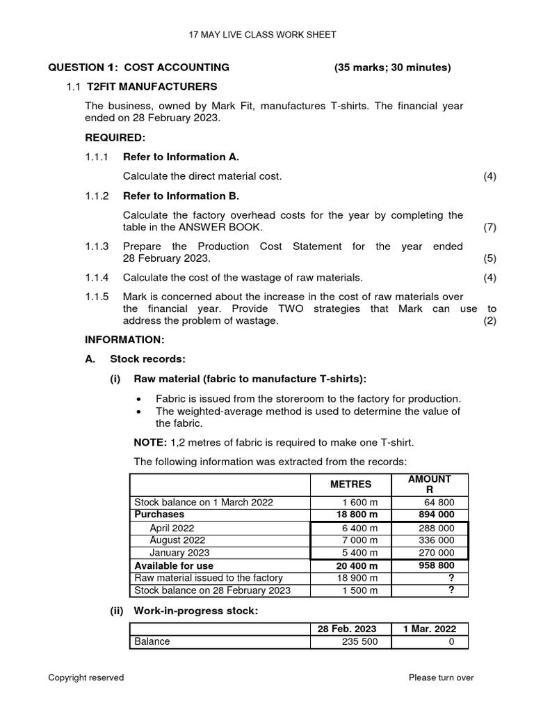 17 MAY LIVE CLASS WORKSHEET For Accounting | PDF | Cost Of Goods Sold ...