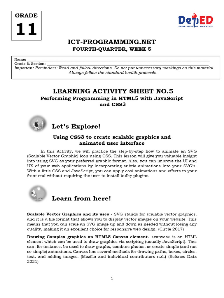 LASICT Programming Q4 w504.25 | PDF | Html5 | Graphics