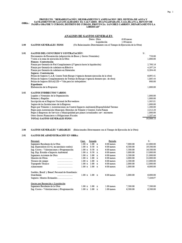 GASTOS GENERALES | PDF