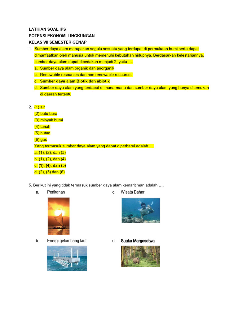 Soal IPS Kelas 7: Potensi Ekonomi Lingkungan | PDF | Ilmu Sosial | Sains & Matematika