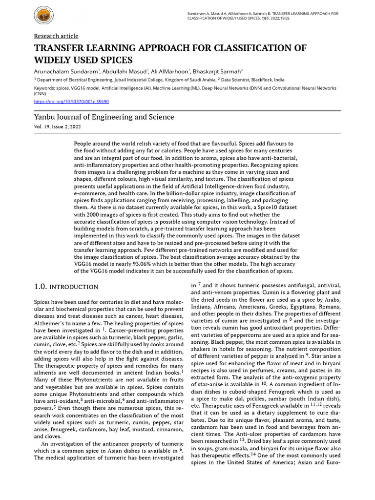 Transfer Learning Approach For Classification of Widely Used Spices | PDF | Computer Vision