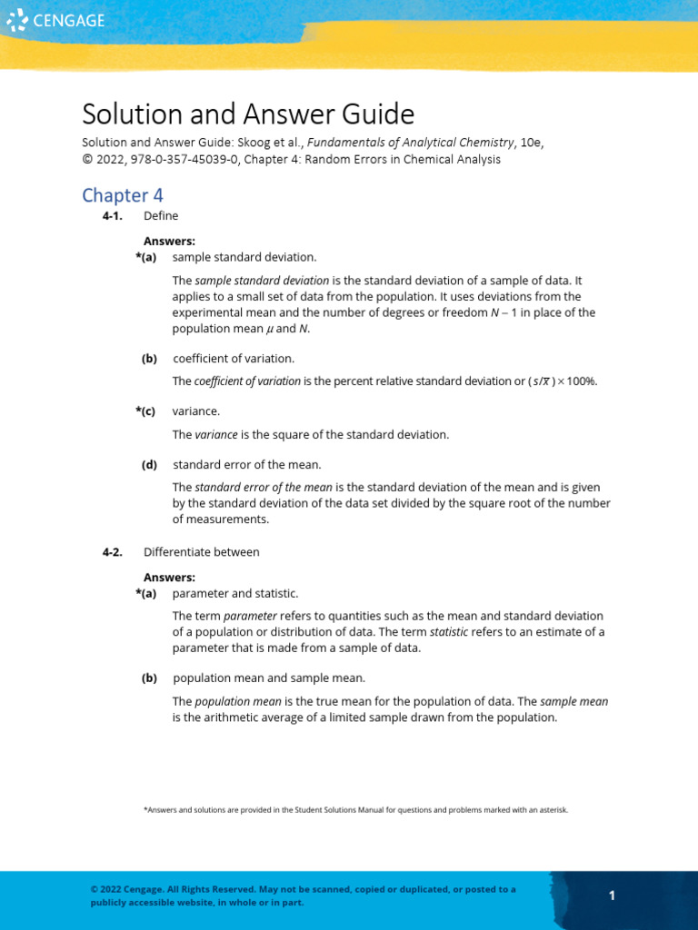 Skoog FAC 10e SAG Ch04 Final | PDF | Errors And Residuals | Coefficient Of Variation
