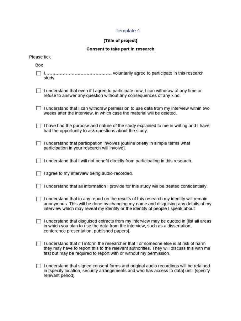 TASO Ethics Guidance Consent Form Template 4 2 | PDF | Informed Consent