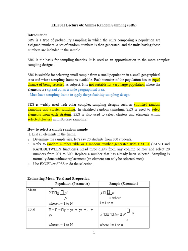 Simple Random Sampling Explained | PDF | Sampling (Statistics) | Sample ...