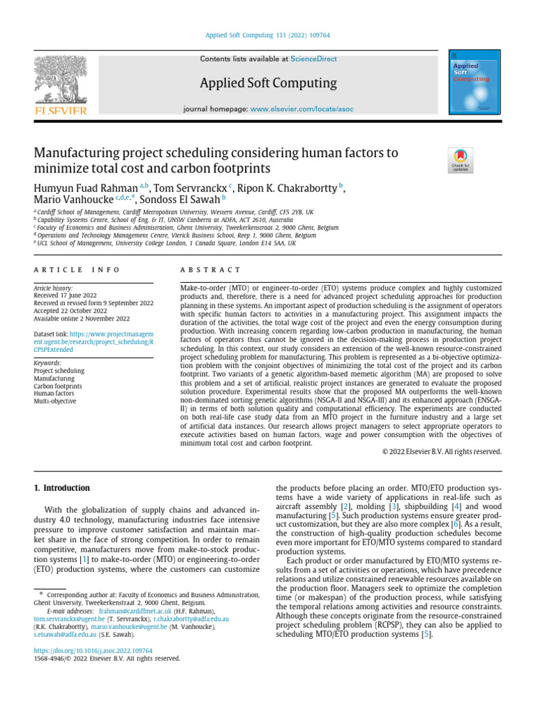 Manufacturing RCPSP | PDF | Mathematical Optimization | Efficient Energy Use