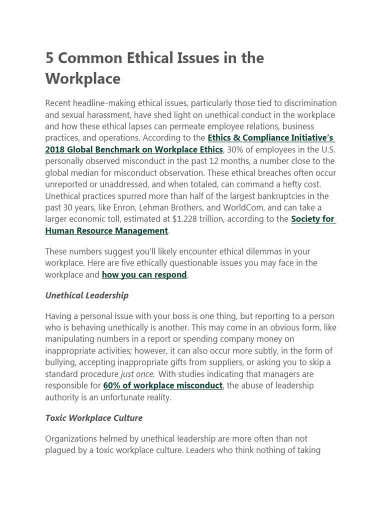 5 Common Workplace Ethical Issues | PDF | Sexual Harassment ...