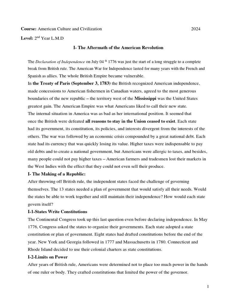 Aftermath of the American Revolution | PDF | United States Congress ...