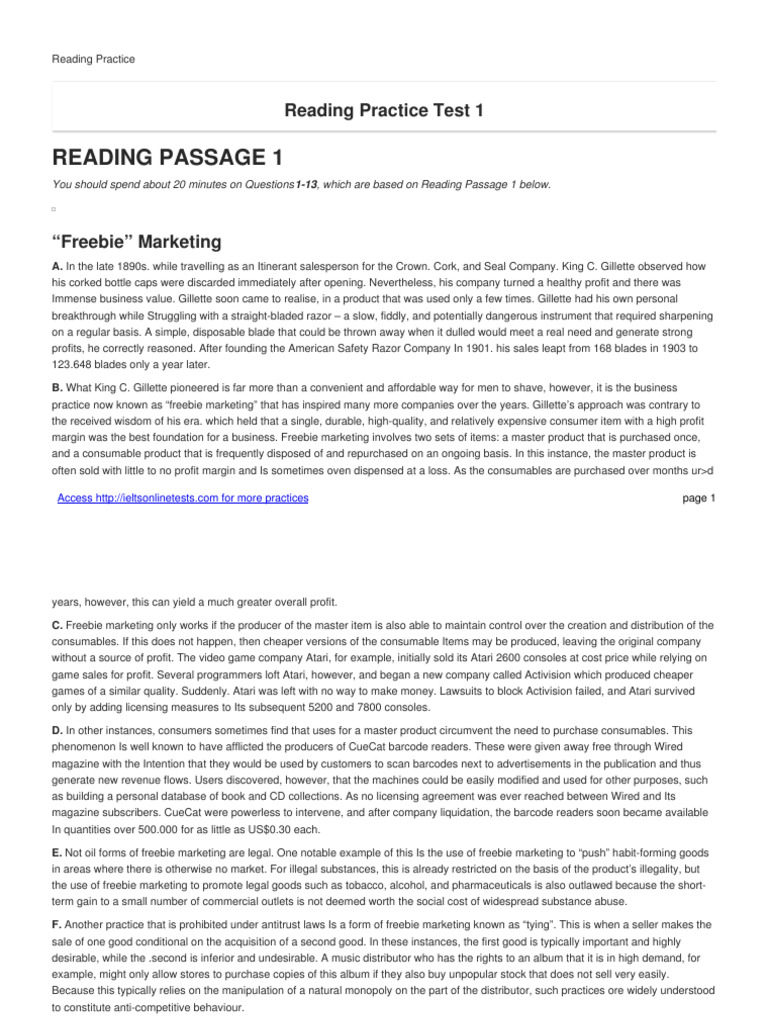 Reading Practice Test | PDF | English Language