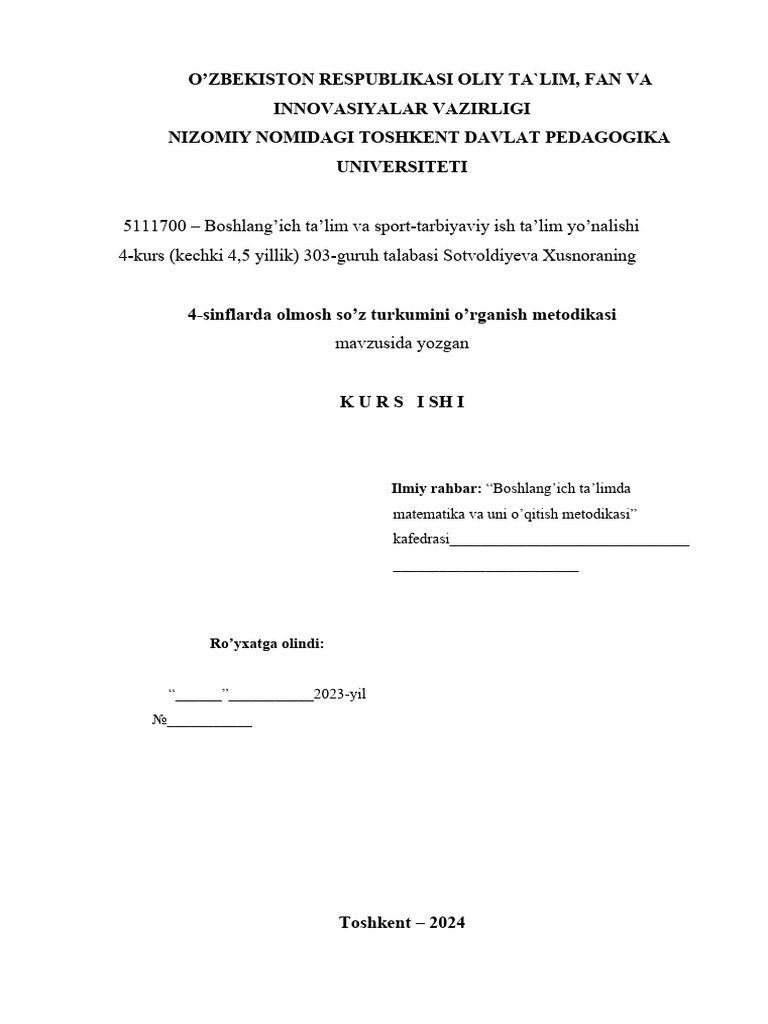 4 Sinflarda Olmosh So'z Turkumini O'rganish Metodikasi | PDF