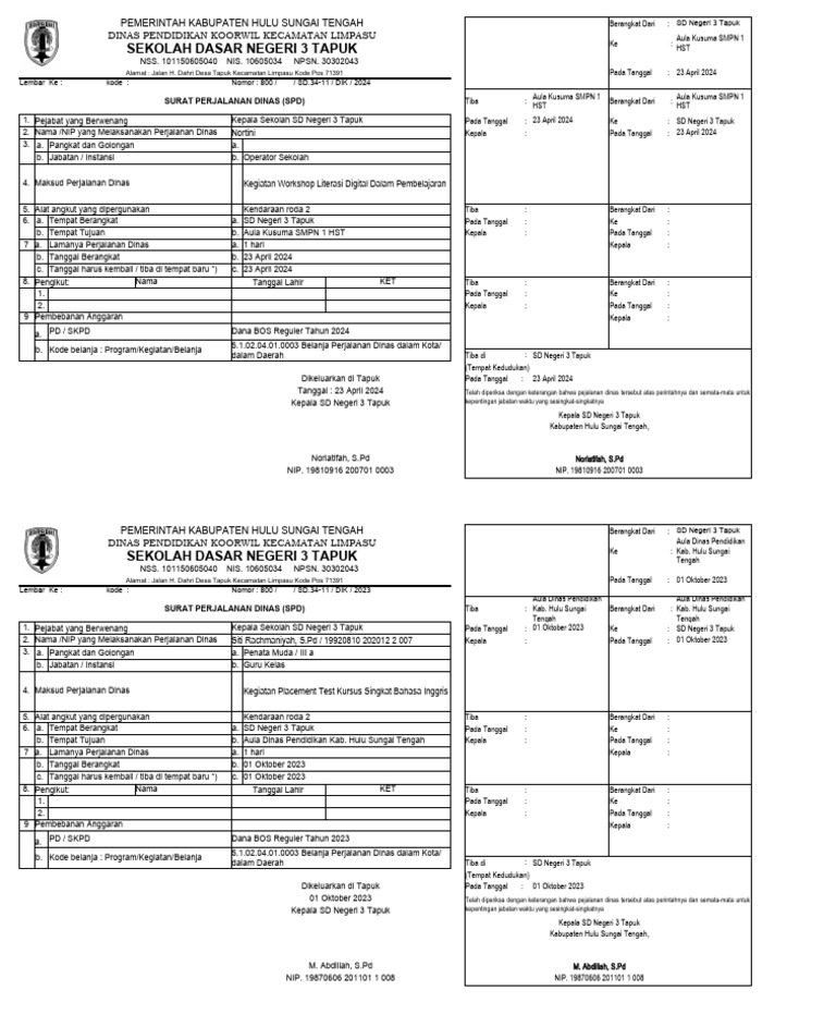 Contoh Lembar SPPD | PDF