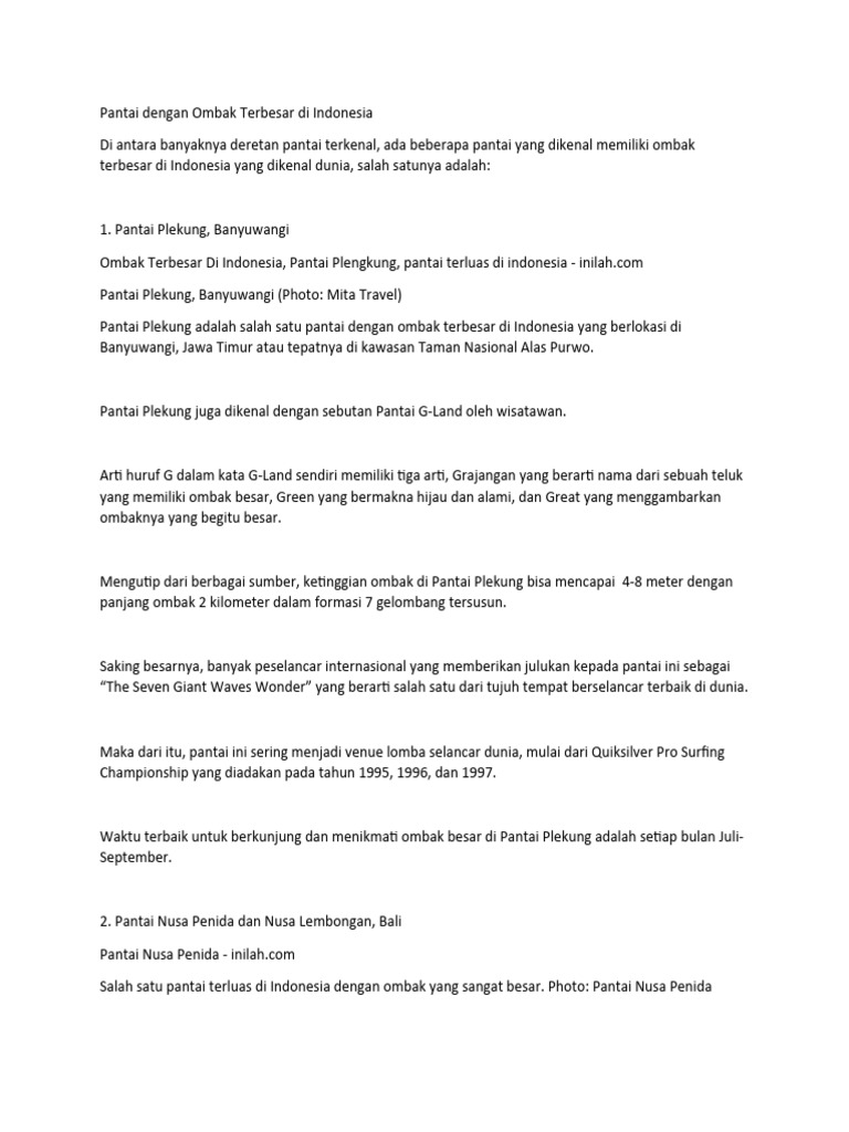 7 Pantai Dengan Ombak Ganas | PDF