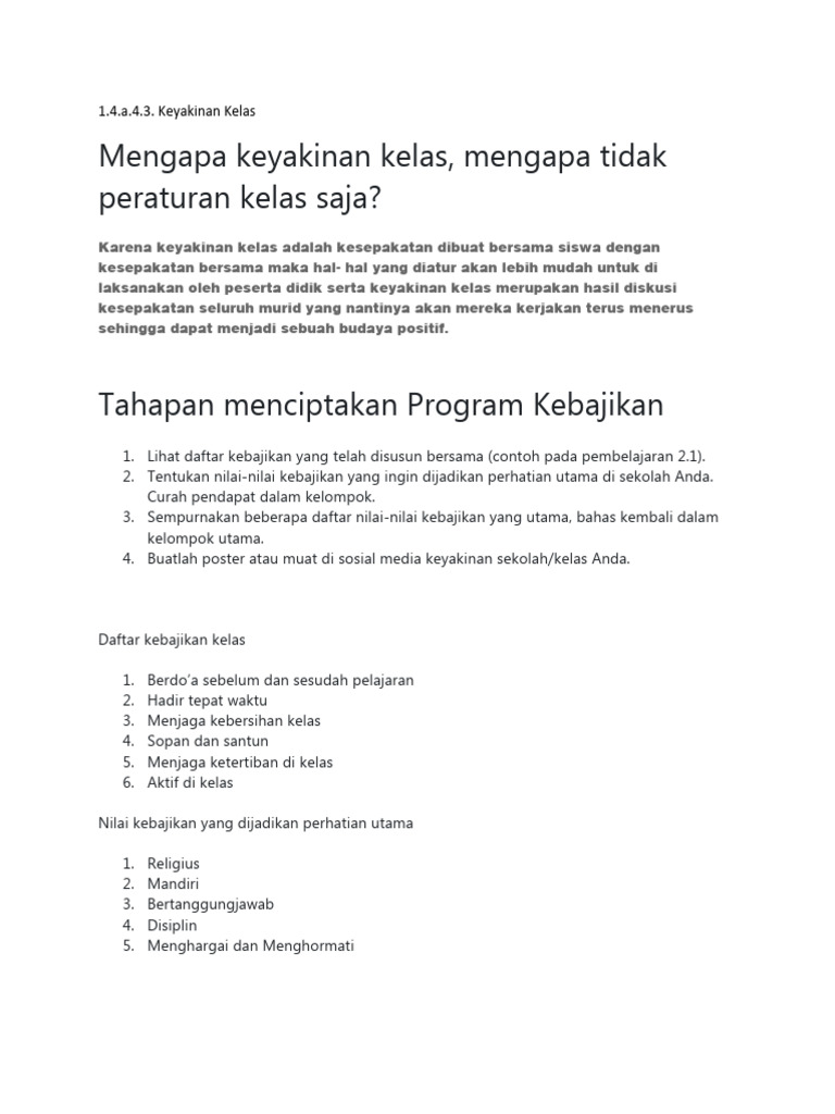 Keyakinan Kelas dan Program Kebajikan | PDF