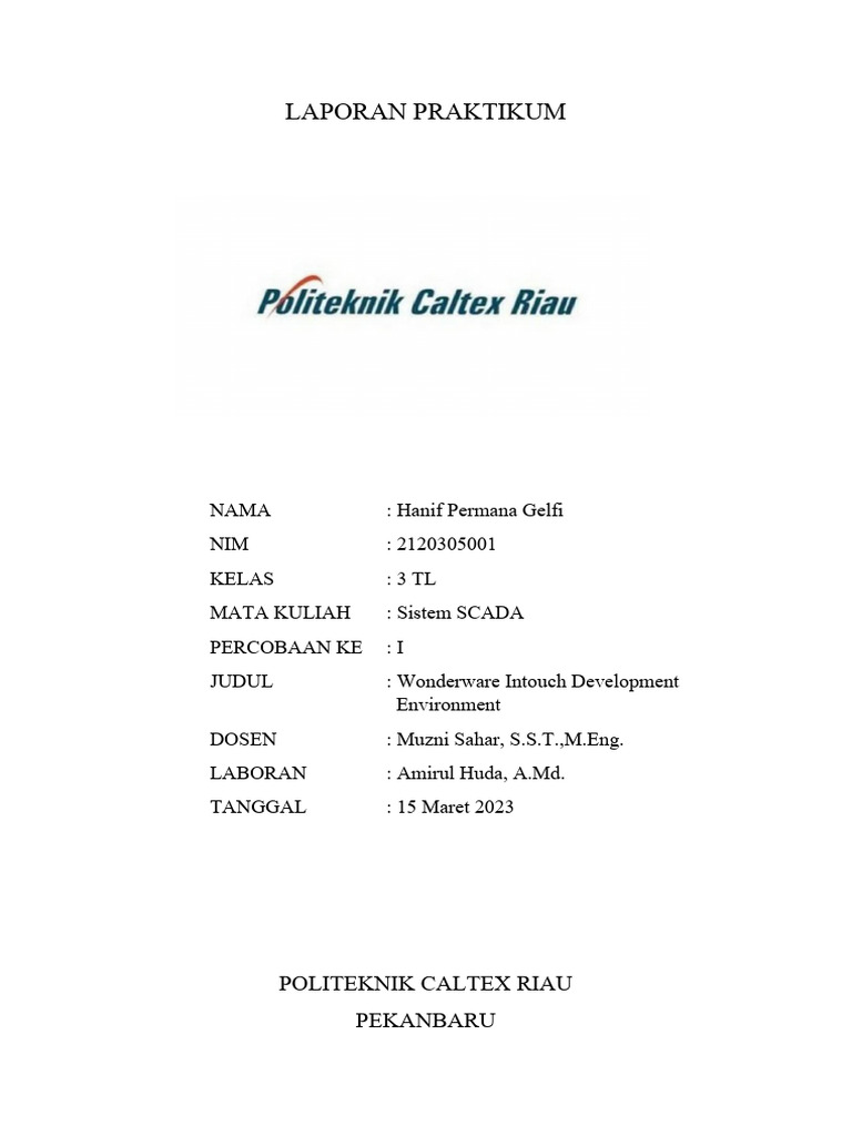 Laporan Pratikum Pengenalan Wonderware in Touch Di SCADA | PDF