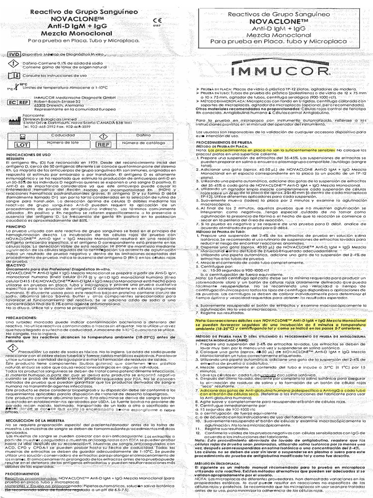 IMMUCOR - Anti D | PDF | Ciencias de la vida | Anatomía