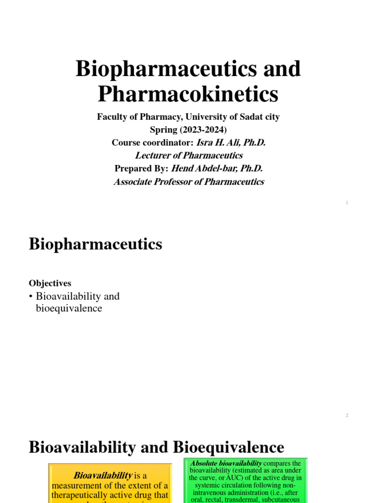 Lec 9 - Bioavailability | PDF | Bioavailability | Pharmacokinetics