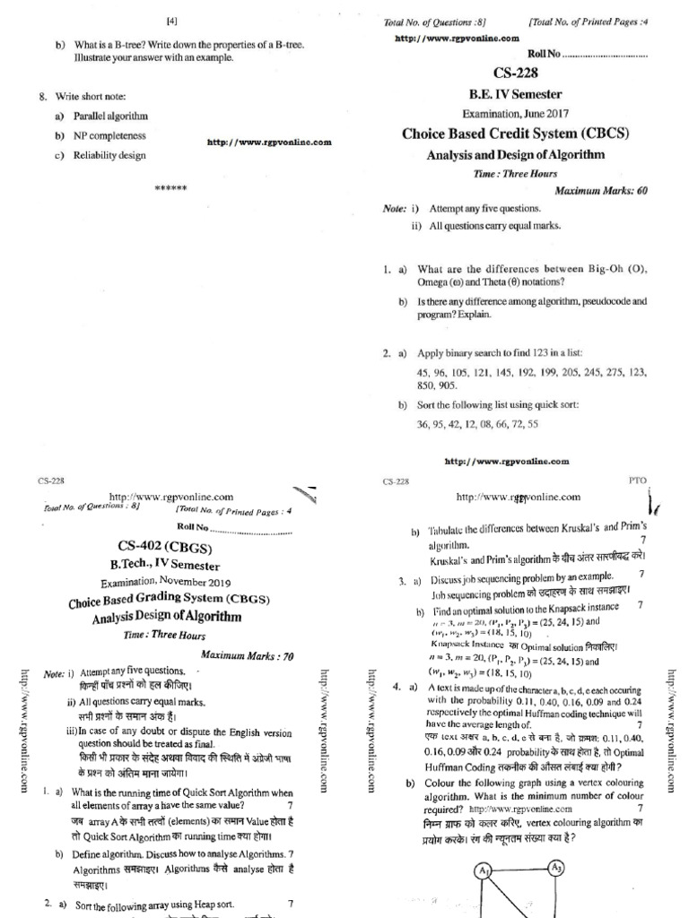 Design and Analysis of Algorithm Question Paper | PDF