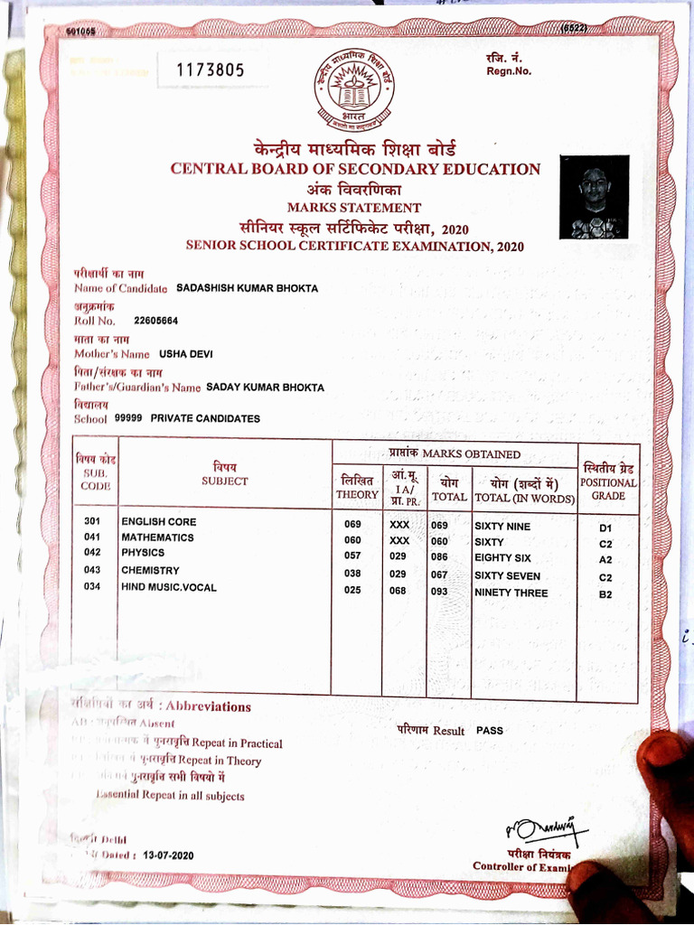 Original Certificate 10th - 5th Sem | PDF