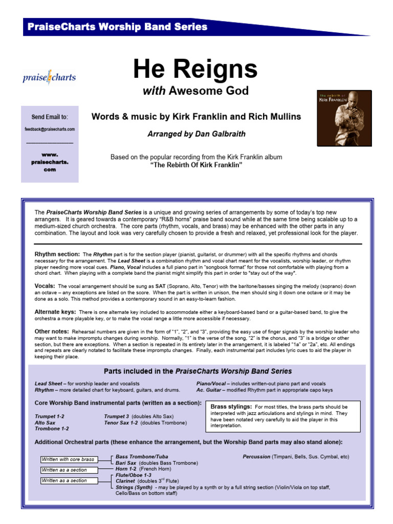 Kirk Franklin - He Reigns - Grade Completa | PDF | Trombone | Saxophone