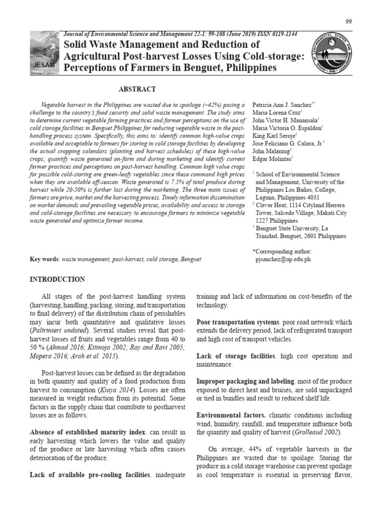 Solid Waste Management and Reduction of Agricultural Post-Harvest ...
