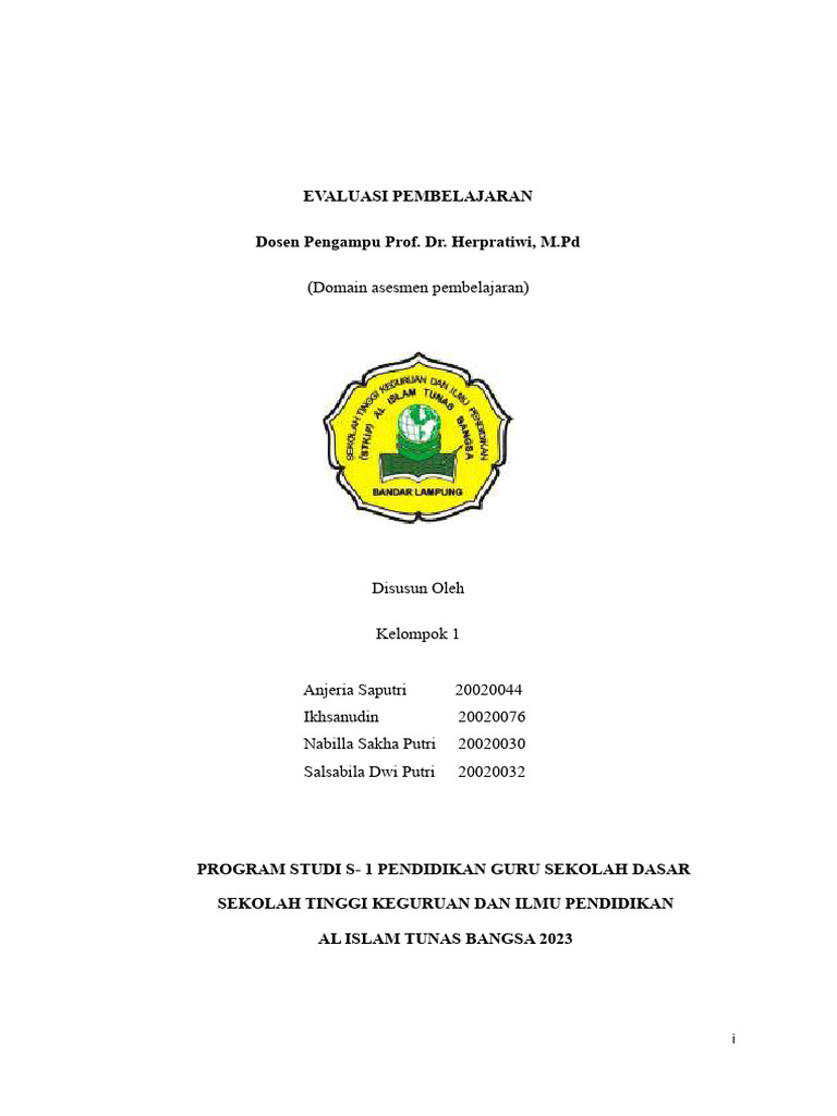 Makalah Kel 1 Evaluasi Pembelajaran Materi 3 TTG Domain Asesmen Pembelajaran | PDF