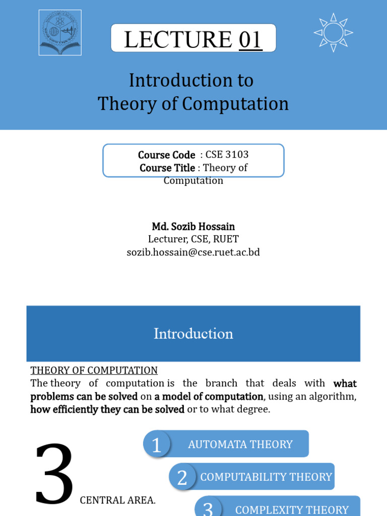 L01 - Introduction To TOC | PDF | Theory Of Computation | Computational Complexity Theory