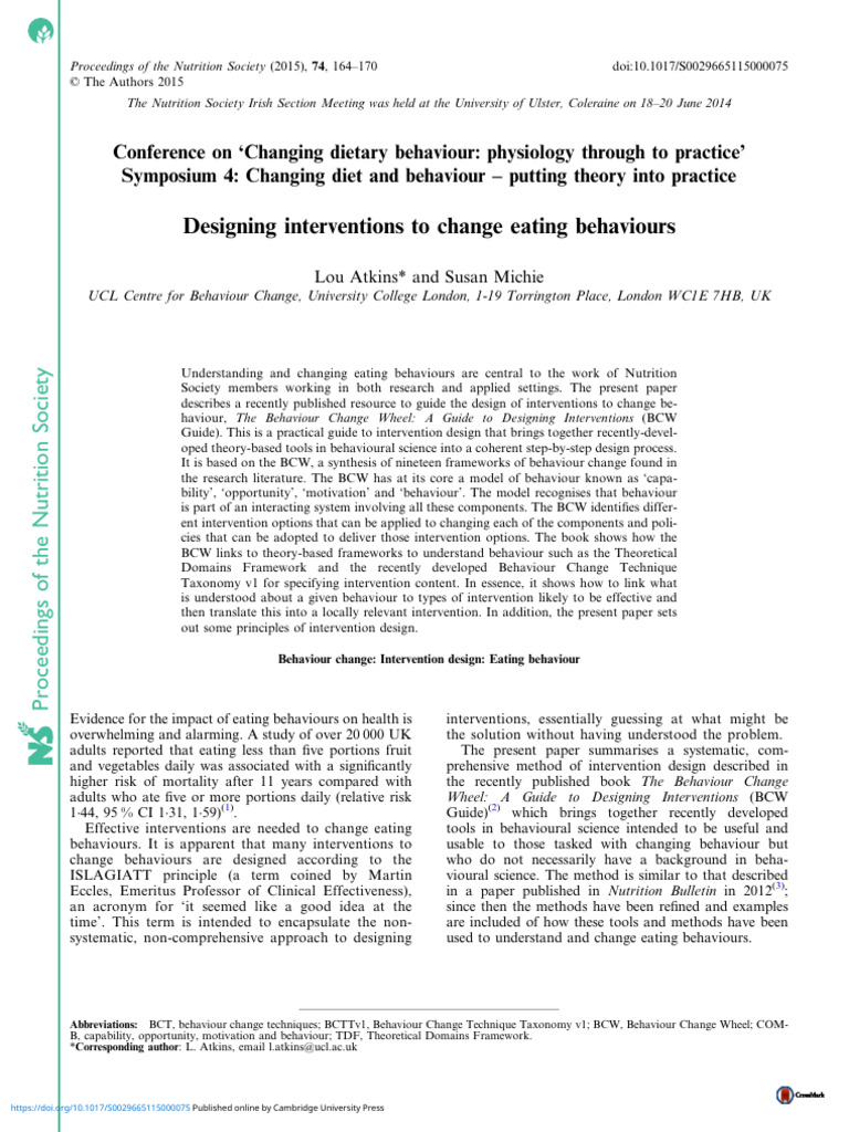 Designing Eating Behavior Interventions | PDF | Behavior | Persuasion