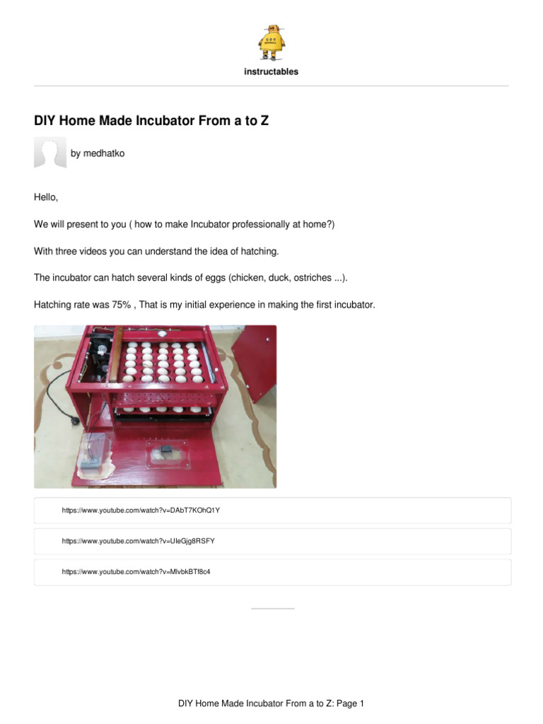 DIY Home Incubator Guide with Videos | PDF | Power Supply | Direct Current