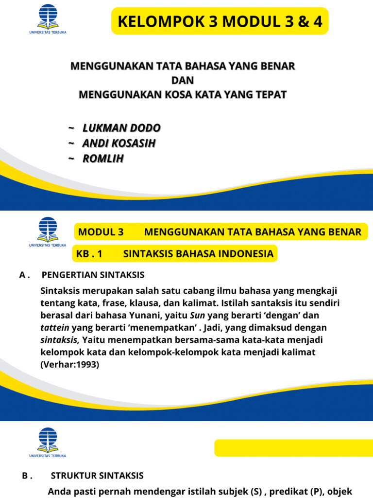 Presentasi Kelompok 3 Modul 3&4 Bahasa Dan Sastra Indonesia Di SD | PDF